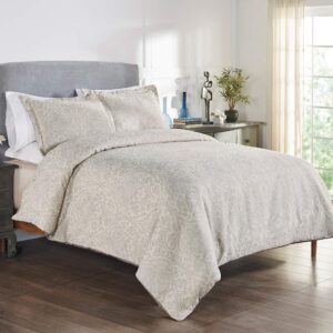 Better Trends Haven Damask Duvet Cover Collection 100% Cotton Tufted Unique Luxurious Soft Plush Woven Machine Washable Tumble Dry, Queen Set, Grey