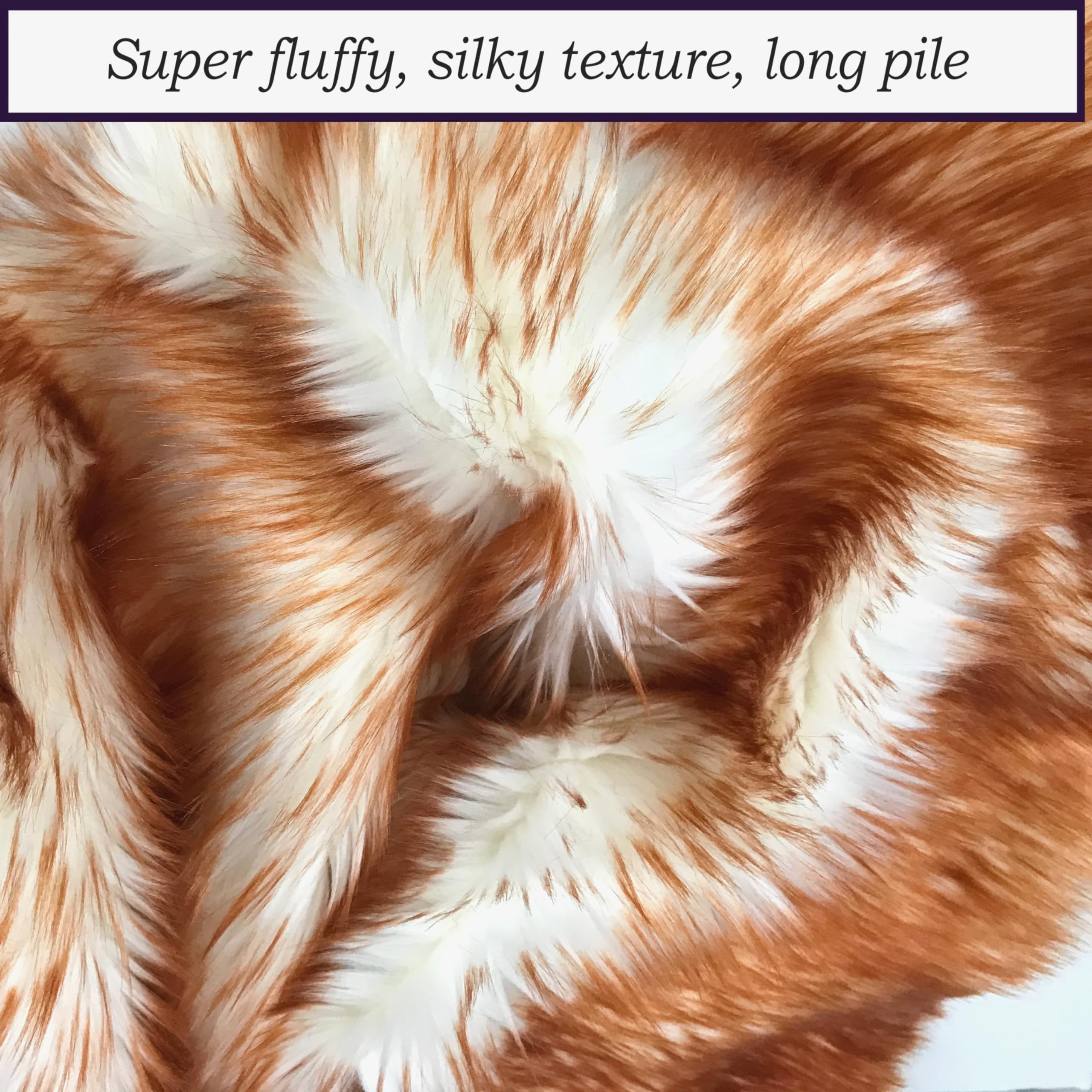 Bianna Candy Amber Orange White Faux Fur Fabric, 60 inches Wide Options and Small Sizes, American Seller, Luxury Shag Shaggy Material for Crafting, Sewing, Costumes (12x12 inches)