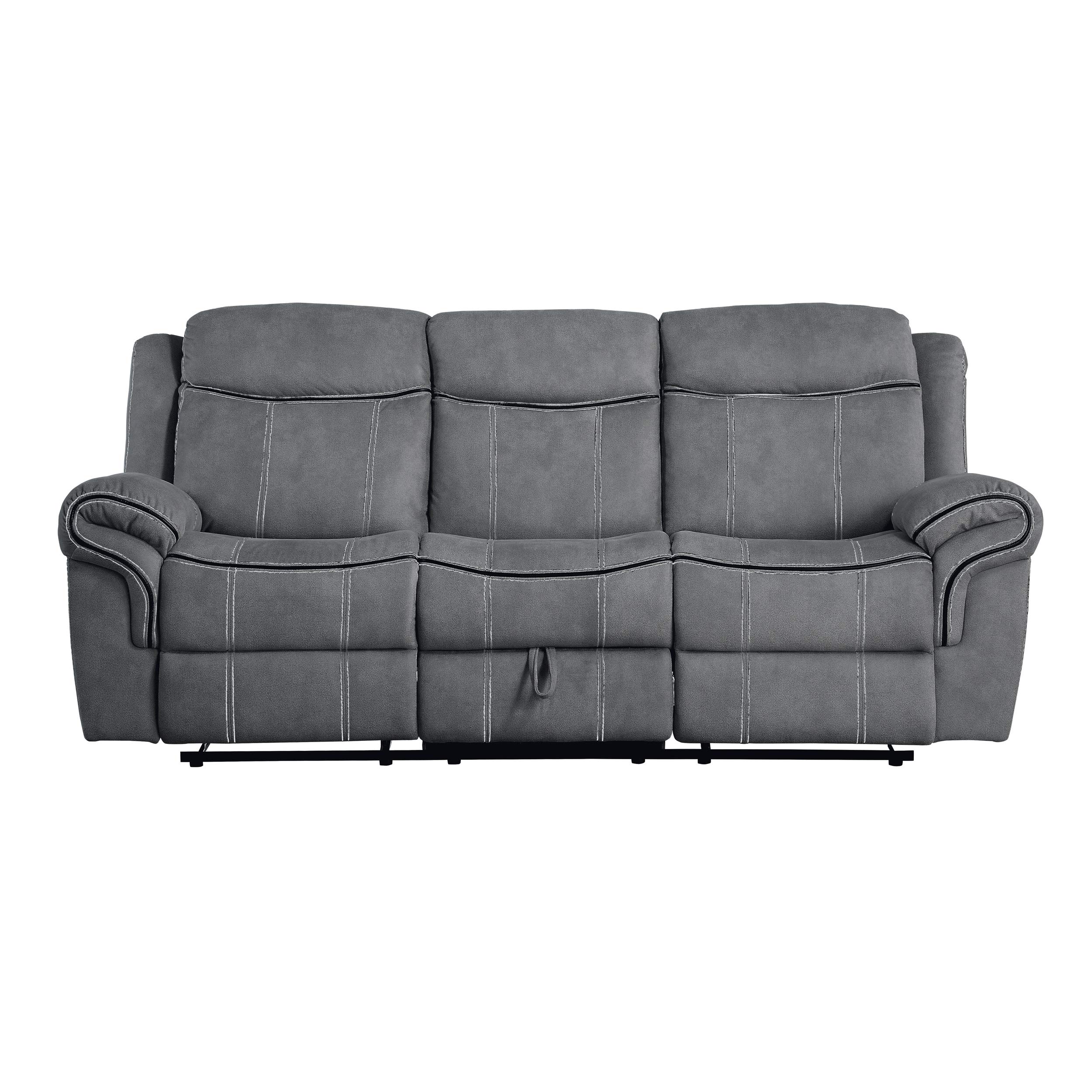 HABITRIO Reclining Sofa, Solid Wood Frame&Grey Velvet Upholstered 3-Seat Recliner Couch w/Back&Seat Cushion, Drop-Down Table w/USB Charging Dock, Middle Storage Drawer, Furniture for Living Room