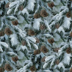 springs creative wild wings contemplation winter pine branches multicolor premium quality 100% cotton fabric by the yard.