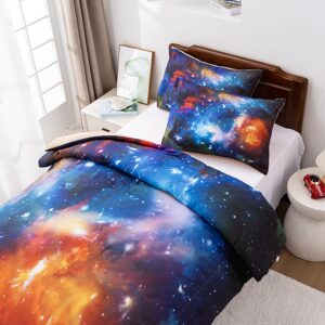 Btargot 3 Pieces 3D Galaxy Printed Comforter Set, Universe Nebula Outer Space Bedding Set Twin Size for Children Boy Girl Teen Kids