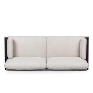 Christopher Knight Home Monture Upholstered 3 Seater Sofa - Beige/Dark Walnut