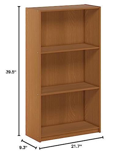 Furinno Basic 3-Tier Bookcase/Bookshelf/Storage Shelves, Natural Oak