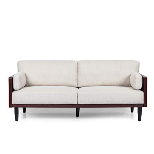 Christopher Knight Home Monture Upholstered 3 Seater Sofa - Beige/Dark Walnut