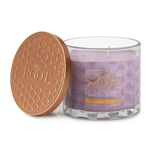 root candles scented candles honeycomb glass premium handcrafted beeswax blend 3-wick candle, 12-ounce, lavender vanilla