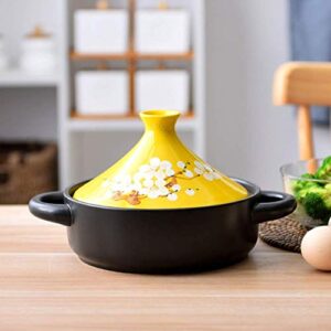 tagine pot with handle, 20cm, ceramic pot, casserole lid, claypot rice, high temperature resistance, hand-made hand-painted taji pot slow cooker clay/yellow