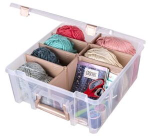 artbin super satchel compartment box - stackable durable art storage with 8 removable compartments, smart closure, and portable design for craft supplies, threads, ribbons, paint tubes