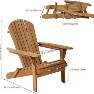 HomeClever Folding Wooden Adirondack Chair Patio Chairs Lounger Weather Resistant Accent Furniture wArms Solid Heavy Duty Modern Lawn for Deck, Backyard, Garden Natural Set of 2