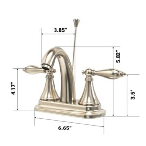 LEDMyplace Double Handle Bathroom Faucet with Drain, Mid-Arc Centerest Bathroom Sink Faucet with Lift Rod, Brushed Nickel Finish, Zinc Handle, Brass Body, 2 Holes Deck Mounted Bath Faucet