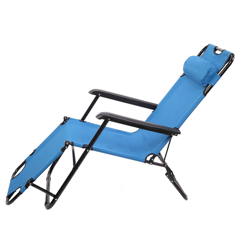 WEI WEI GLOBAL Folding Patio Lounge Chair, Portable Outdoor Reclining Chair, Pool Side Beach Lawn Chaise Chair with Pillow for Travel, Picnic and Camping, Blue