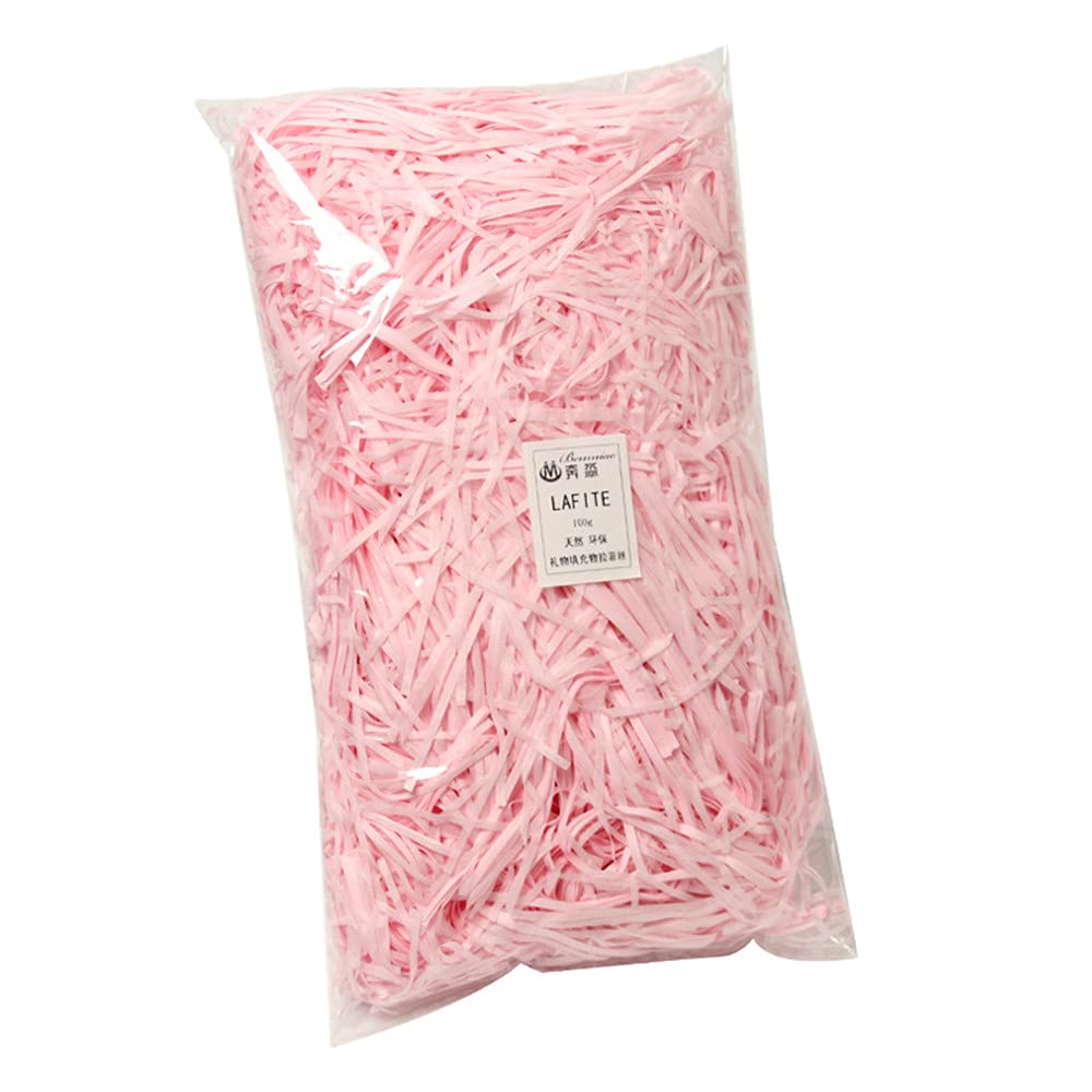 NC Basket Grass,Crinkle Cut Tissue Paper,Recyclable Craft Shred Confetti Raffia Paper Filler,For Easter Gift Box Wrapping Packing Filling,100g 3.53oz Party Decoration (light pink)