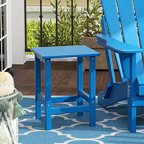 WestinTrends Outdoor Side Table, All Weather Poly Lumber Adirondack Small Patio Table Square End Table for Pool Balcony Deck Porch Lawn Backyard, Pacific Blue