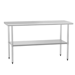 hoccot stainless steel table for prep & work 24" x 60" inches with adjustable shelf, commercial workstations, utility table in kitchen garage laundry room outdoor bbq