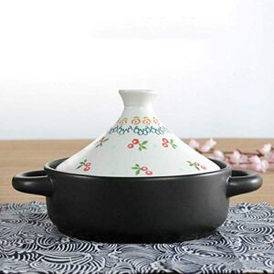 tagine pot with handle, 20cm, ceramic pot, casserole lid, claypot rice, high temperature resistance, hand-made hand-painted taji pot slow cooker clay/white 1