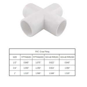 MARRTEUM 1 Inch 4 Way PVC Cross Elbow Fitting Furniture Build Grade SCH40 Pipe Joint for Greenhouse Shed/Garden Support Structure/Storage Frame [Pack of 6]