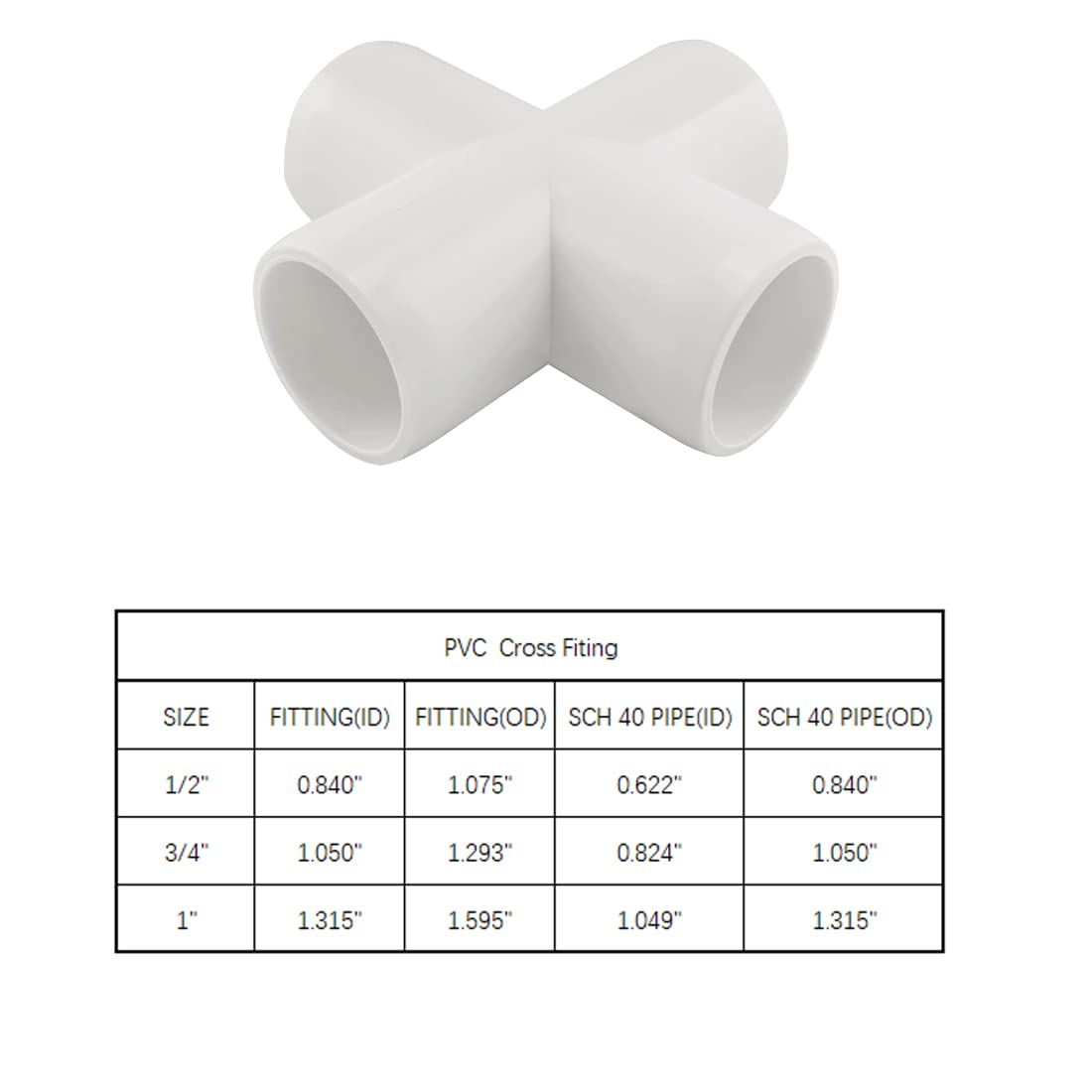 MARRTEUM 1 Inch 4 Way PVC Cross Elbow Fitting Furniture Build Grade SCH40 Pipe Joint for Greenhouse Shed/Garden Support Structure/Storage Frame [Pack of 6]