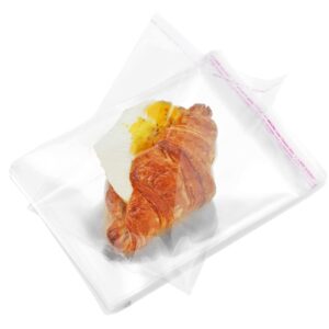 200 pack 6" x 7" thick clear resealable self seal cellophane plastic bags adhesive cello poly bag for packaging bakery cookie candy photos cards gift