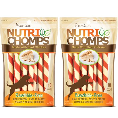 NutriChomps Dog Chews – 5-inch Twists, Easy to Digest, Rawhide-Free Dog Treats, Healthy, 10 Count, Real Chicken Flavor, Bundle of 2 (NT062V-2)