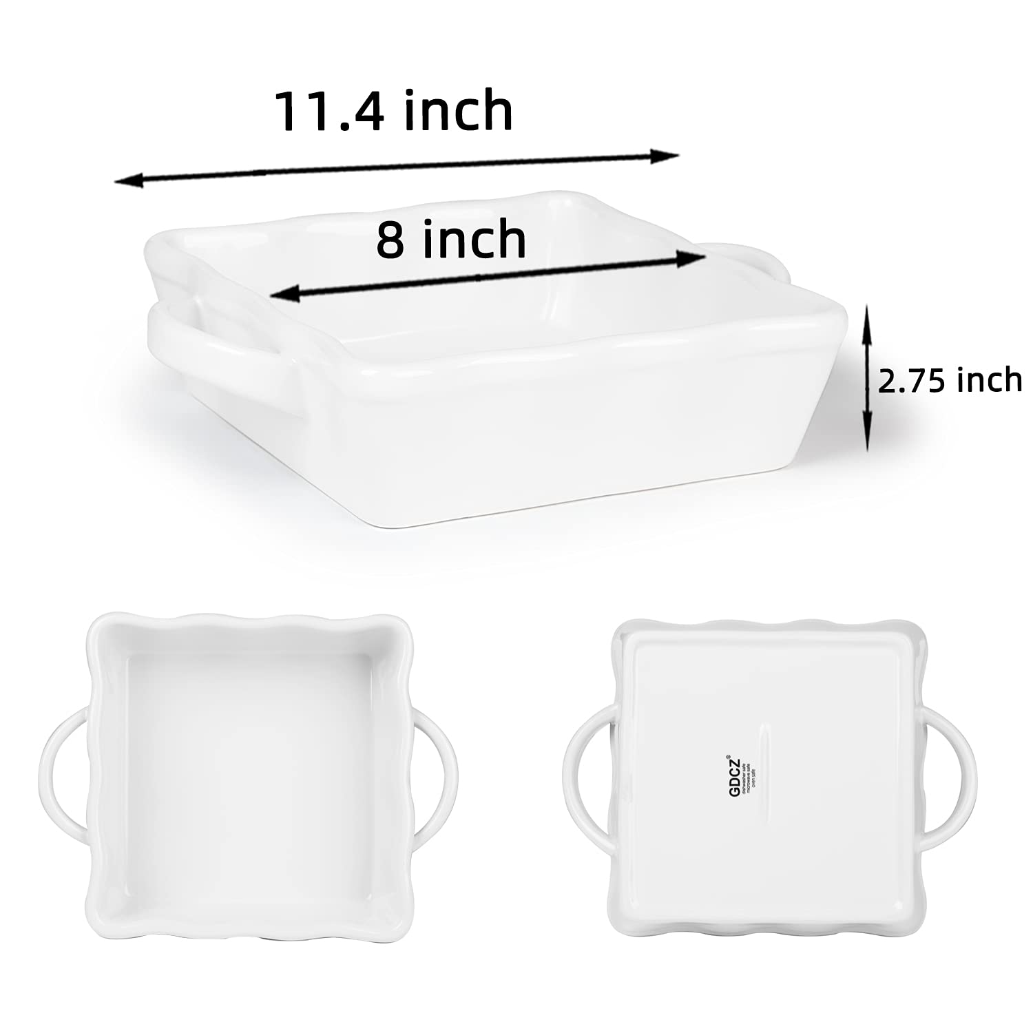 GDCZ Ceramic Baking Dish with Double Handle, Baking Dish Casserole Dishes, 8-Inch (White)