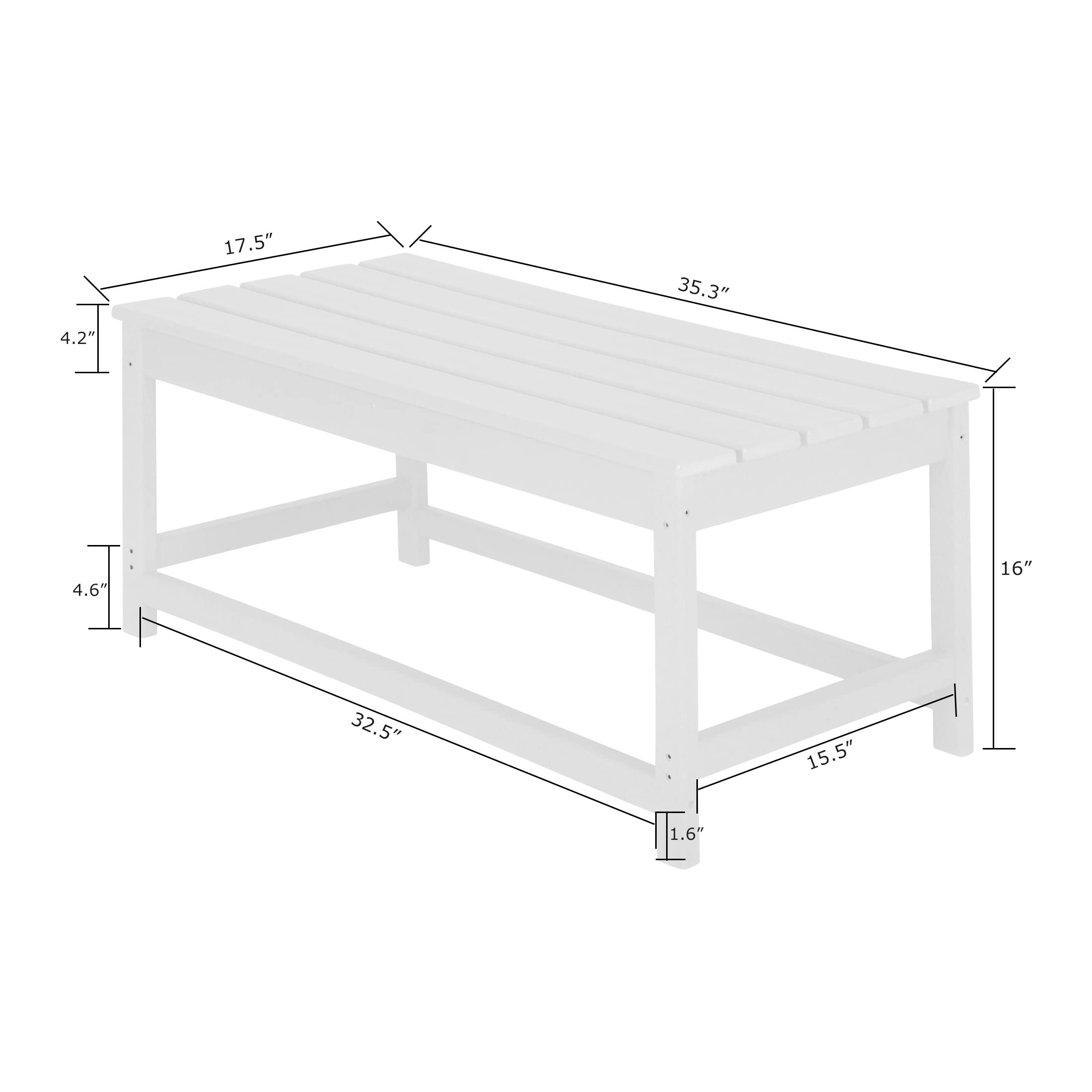 WestinTrends Malibu Outdoor Coffee Table, 35" x 17.5" All Weather Poly Lumber Patio Adirondack Coffee Table for Garden Lawn Porch Balcony, Gray