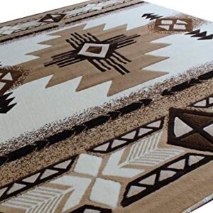 YHSF South West Native American Area Rug C318 - Easy Clean, Thick, Soft, Durable Native Tribal American Indian Inspired Rug for Bedroom/Living Room and More - Ivory, 5 Feet x 7 Feet