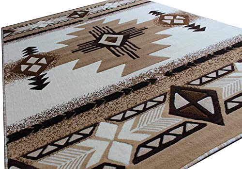 YHSF South West Native American Area Rug C318 - Easy Clean, Thick, Soft, Durable Native Tribal American Indian Inspired Rug for Bedroom/Living Room and More - Ivory, 5 Feet x 7 Feet