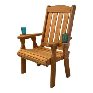 amish casual heavy duty 600 lb high back mission treated patio chair with cupholders (cedar stain)