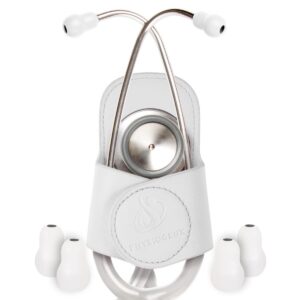 stethoscope holder with upgraded secure magnetic closure, with stethoscope ear tips replacement; stethoscope clip hip holder for safe, easily accessible, hygienic stethoscope attachment