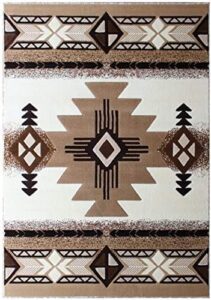 yhsf south west native american area rug c318 - easy clean, thick, soft, durable native tribal american indian inspired rug for bedroom/living room and more - ivory, 5 feet x 7 feet