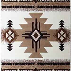 YHSF South West Native American Area Rug C318 - Easy Clean, Thick, Soft, Durable Native Tribal American Indian Inspired Rug for Bedroom/Living Room and More - Ivory, 5 Feet x 7 Feet