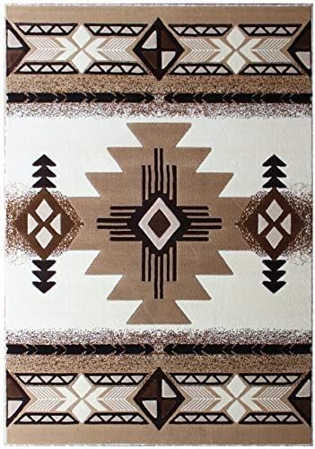 YHSF South West Native American Area Rug C318 - Easy Clean, Thick, Soft, Durable Native Tribal American Indian Inspired Rug for Bedroom/Living Room and More - Ivory, 5 Feet x 7 Feet