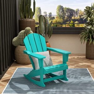 WestinTrends Malibu Rocking Chair Outdoor, All Weather Resistant Poly Lumber Classic Porch Rocker Chair, 350 lbs Support Patio Lawn Plastic Adirondack Chair, Turquoise