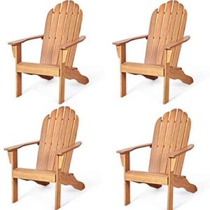 relax4life adirondack chairs set of 4, acacia wood adirondack lounge chair, weather resistant outdoor chair for patio garden porch deck, 350 lbs weight capacity, wooden fire pit chairs (4, natural)