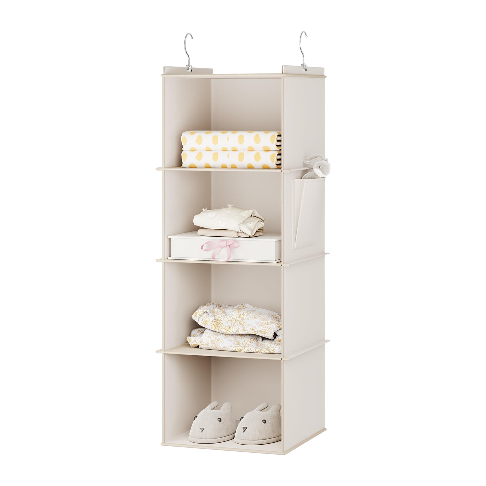 YOUDENOVA Hanging Closet Organizer, 4-Shelf Closet Hanging Storage Shelves, Beige