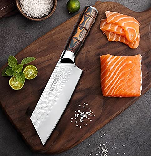 Kitory Kiritsuke Chef Knife 5.5", Small Japanese Kitchen Knives, HC German Stainless Steel, Hammered Finish Blade, Pakkawood Handle Cooking Cutlery 2025 Gifts for Home&Restaurant