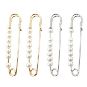 honbay 4pcs 7cm/2.76inch fashion faux pearl brooch pins safety pins