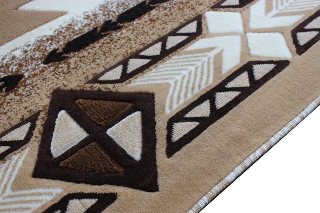 YHSF South West Native American Area Rug C318 - Easy Clean, Thick, Soft, Durable Native Tribal American Indian Inspired Rug for Bedroom/Living Room and More - Ivory, 5 Feet x 7 Feet