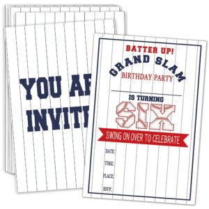 ukebobo 6th birthday party invitations with envelopes – batter up baseball party invitations, baseball party decorations– 20 cards with envelopes（bq-06）