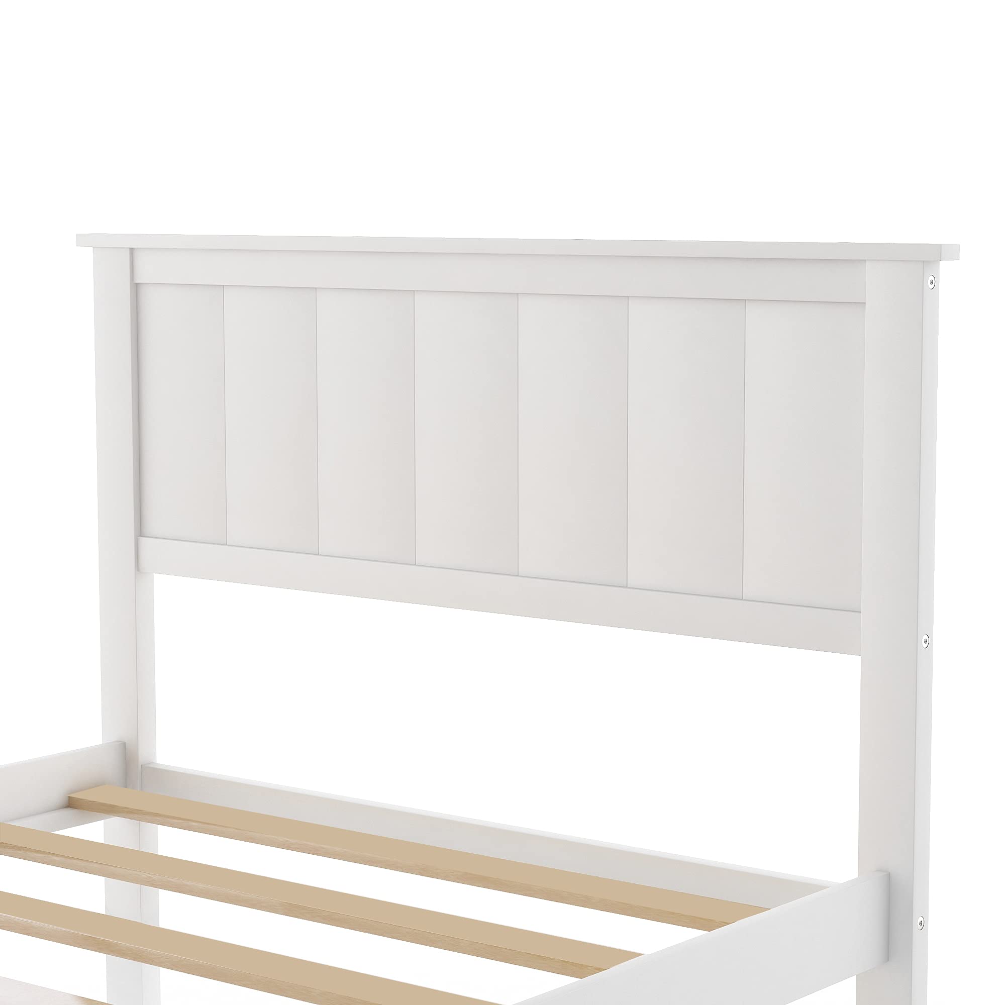 P PURLOVE Twin Size Bed Frame with Storage Drawer,Wood Platform Bed Frame with Headboard and for Kids, White