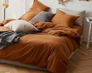 burnt orange cotton duvet cover duvet cover with button washed cotton burnt orange duvet cover pillow shame burnt orange bedding set (over size 120x120)