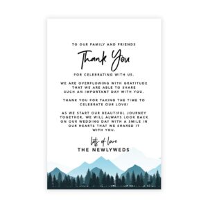 andaz press mountain forest wedding thank you place setting cards for table reception, dinner plates, wedding favor decoration seating settings for guests, family, friends, 56-pack, 4 x 6-inch