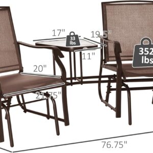 Outdoor Glider Bench&Chair, X&T 2 Person Patio Double Glider Rocker Chair with Metal Sliding Tracks, Patio Glider Swing Chair Loveseat with Sling Fabric and Center Table, for Porch Garden Lawn, Black