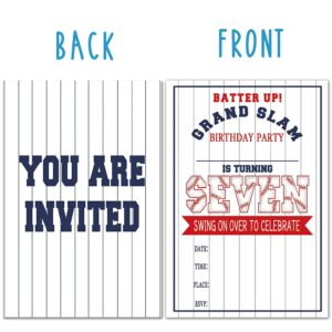 ukebobo 7th Birthday Party Invitations with Envelopes – Batter Up Baseball Party Invitations, Baseball Party Decorations– 20 Cards With Envelopes（bq-07）