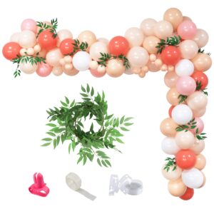 peach balloon arch garland kit, peach coral red champagne and white balloon for peach birthday baby shower bridal shower wedding decorations