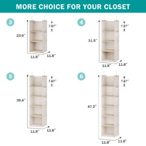 YOUDENOVA Hanging Closet Organizer, 4-Shelf Closet Hanging Storage Shelves, Beige