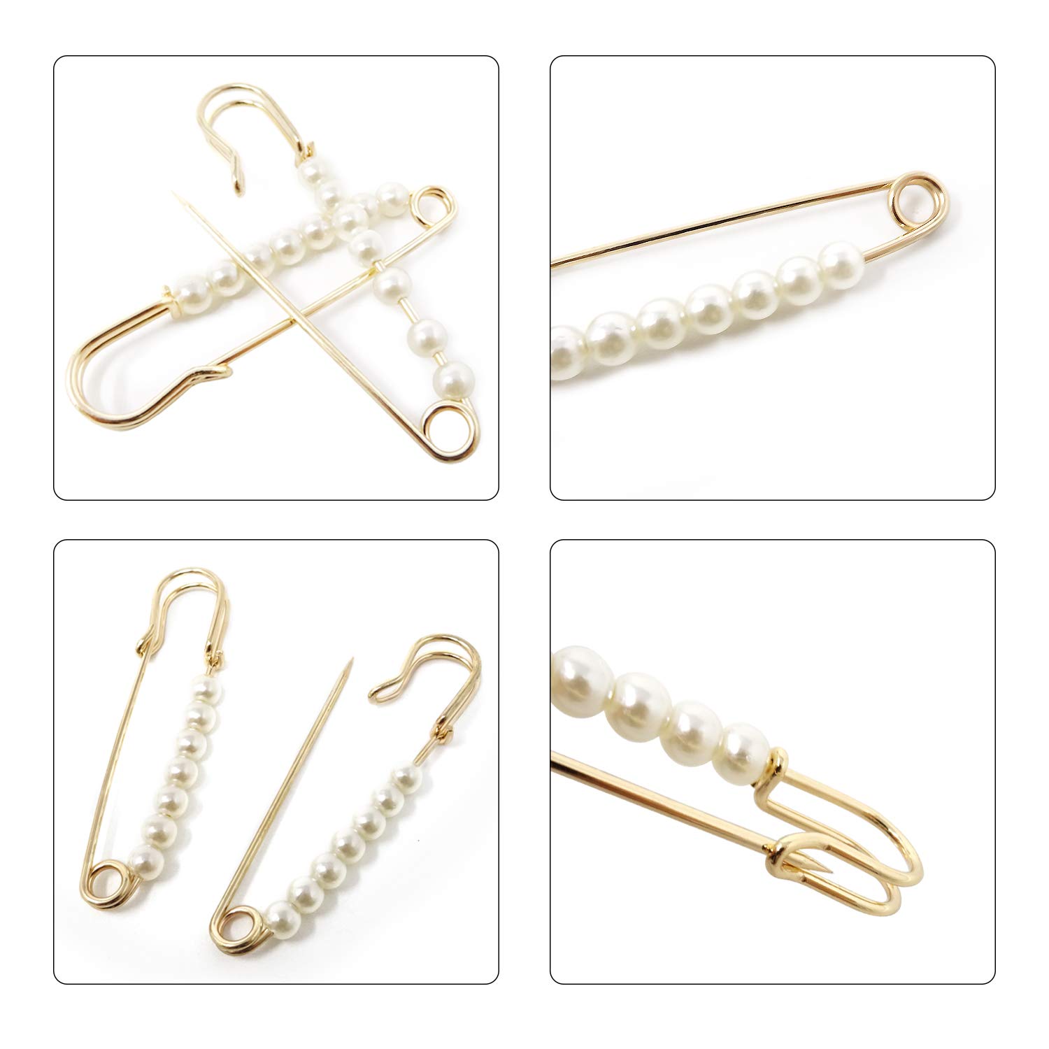 Honbay 4PCS 7cm/2.76inch Fashion Faux Pearl Brooch Pins Safety Pins