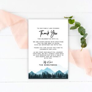 Andaz Press Mountain Forest Wedding Thank You Place Setting Cards for Table Reception, Dinner Plates, Wedding Favor Decoration Seating Settings for Guests, Family, Friends, 56-Pack, 4 x 6-Inch