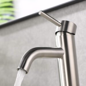 Rainovo Bathroom Faucet Brushed Nickel,Single Hole Bathroom Sink Faucet Stainless Steel,Modern Single Handle Vanity Faucet Supply Utility Hose for Laundry Washbasin,Rv Vessel Basin Lavatory Mixer Tap