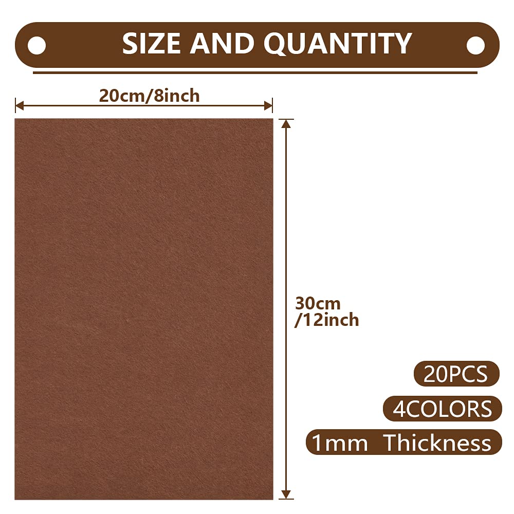 HellooColor 4x5 Pcs Felt Fabric Sheet 8x12 inches Brown Series Craft Squares Nonwoven 1mm Thick