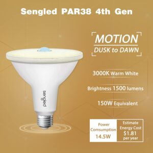 Sengled Outdoor Flood Light Bulbs Motion Activated, Motion Sensor Light Bulbs, PAR38 Led Porch Lights with Dusk to Dawn Sensor, Waterproof, 3000K Warm White, 1500LM, 4 Pack